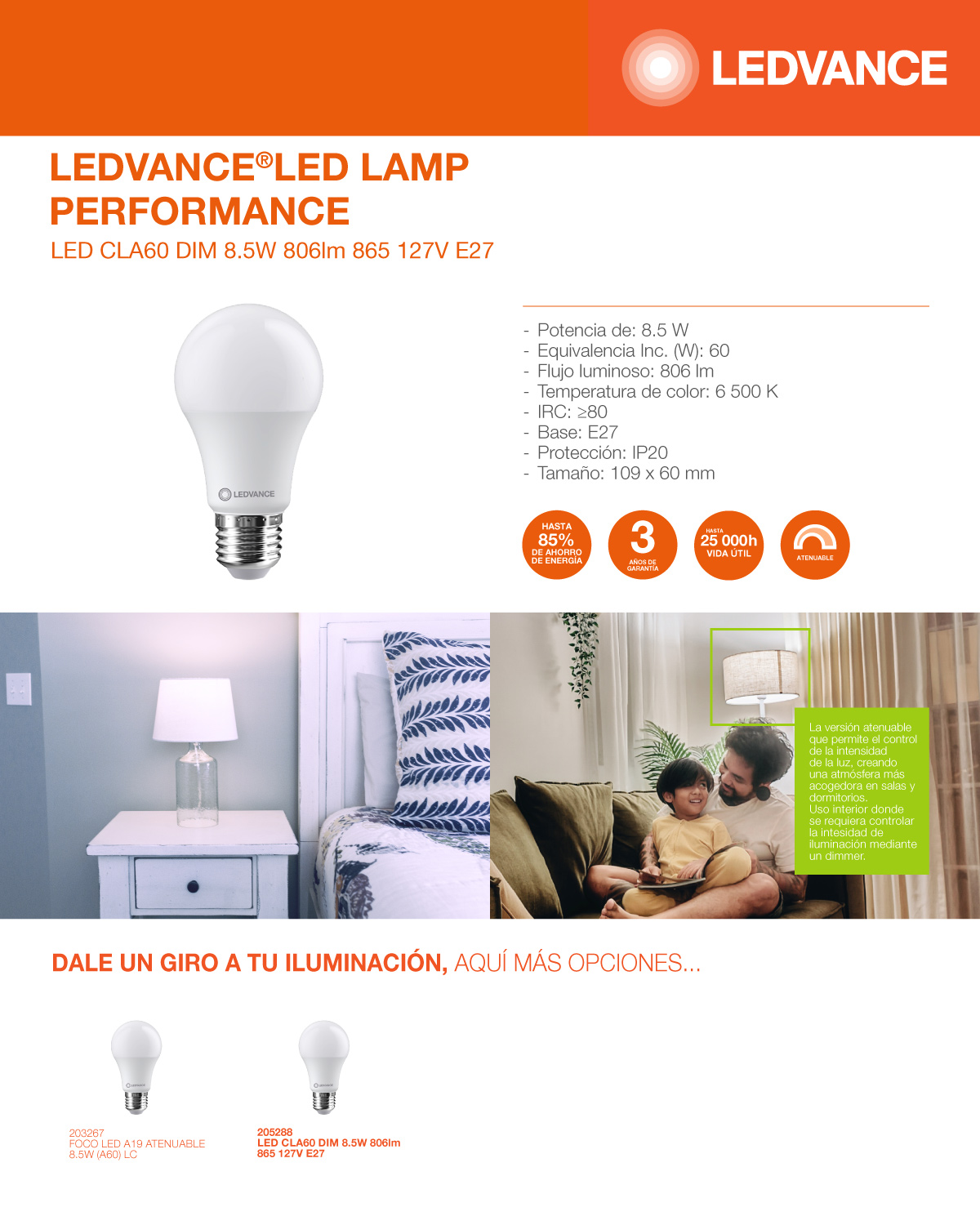 FOCO LED A19 ATENUABLE 8.5W (60W) LUZ FRIA | The Home Depot México