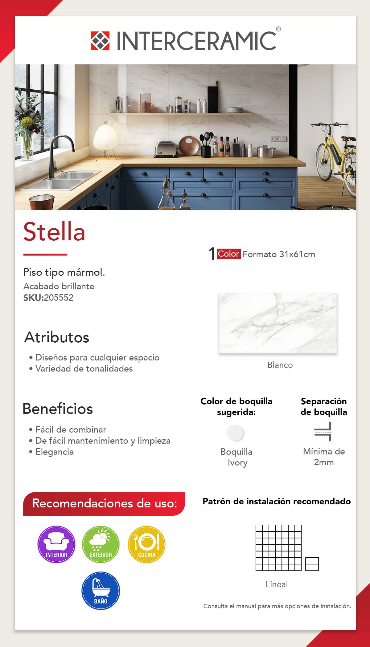 AZULEJO CERÁMICO STELLA BIANCO 31 X 61 CM CAJA CON 1.51 M2 | The Home ...