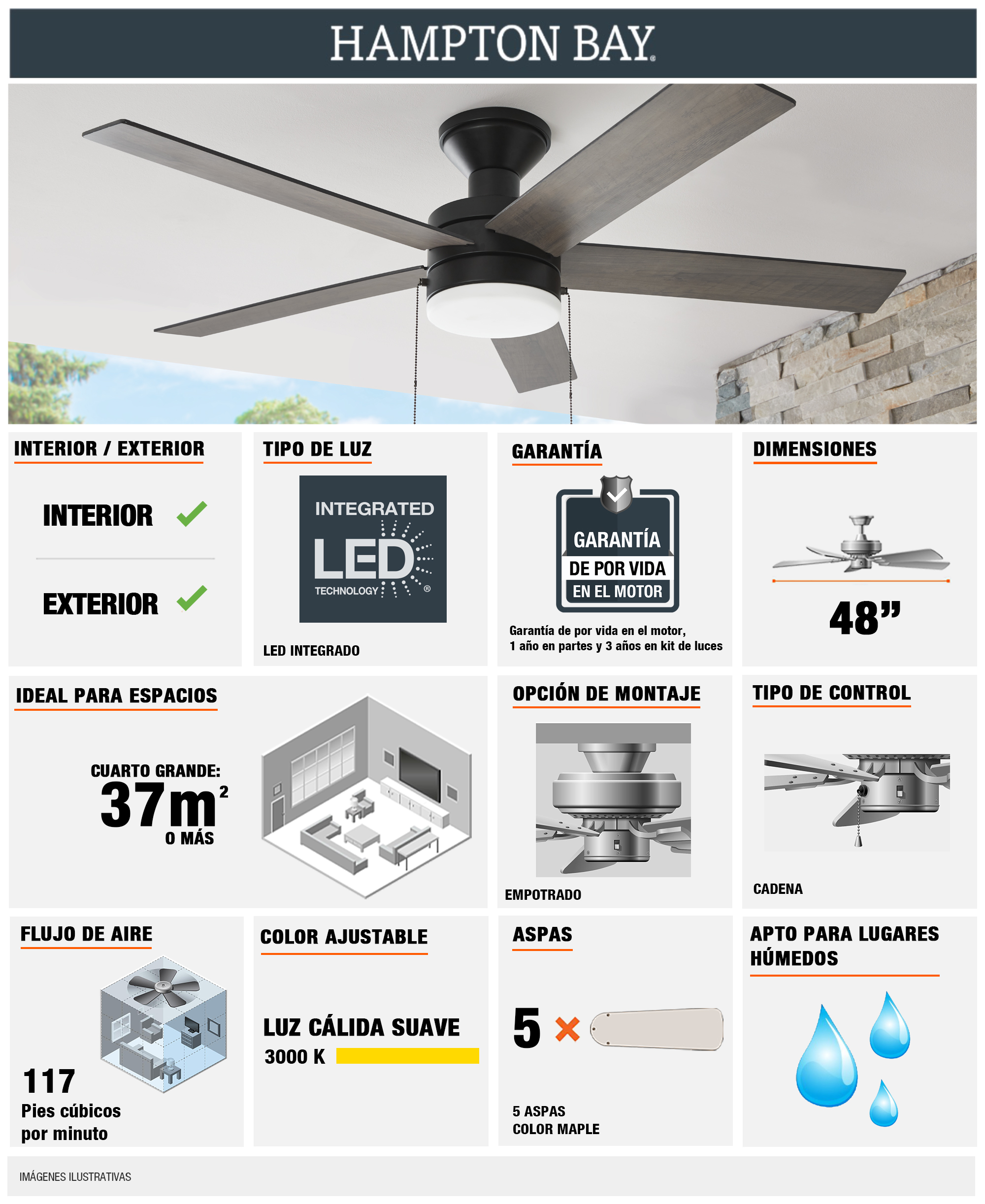 VENTILADOR DE TECHO CALTRIS 48\" MODERNO PARA INTERIOR CON LED ...