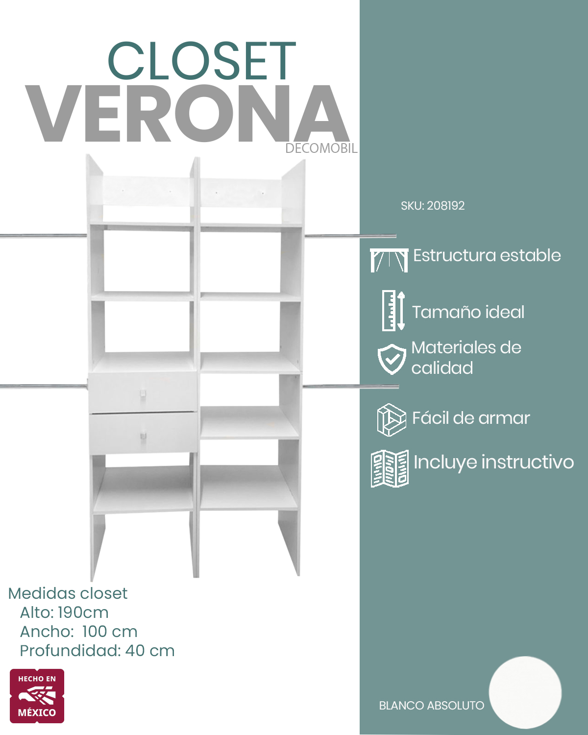 CLOSET VERONA COMPLETO PREMIUM AJUSTABLE BLANCO | The Home Depot México