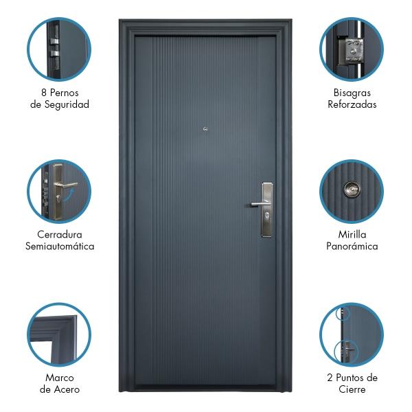 PUERTA DE SEGURIDAD BASIC 8P GRIS IZQUIERDA 96 X 213 CM | The Home ...