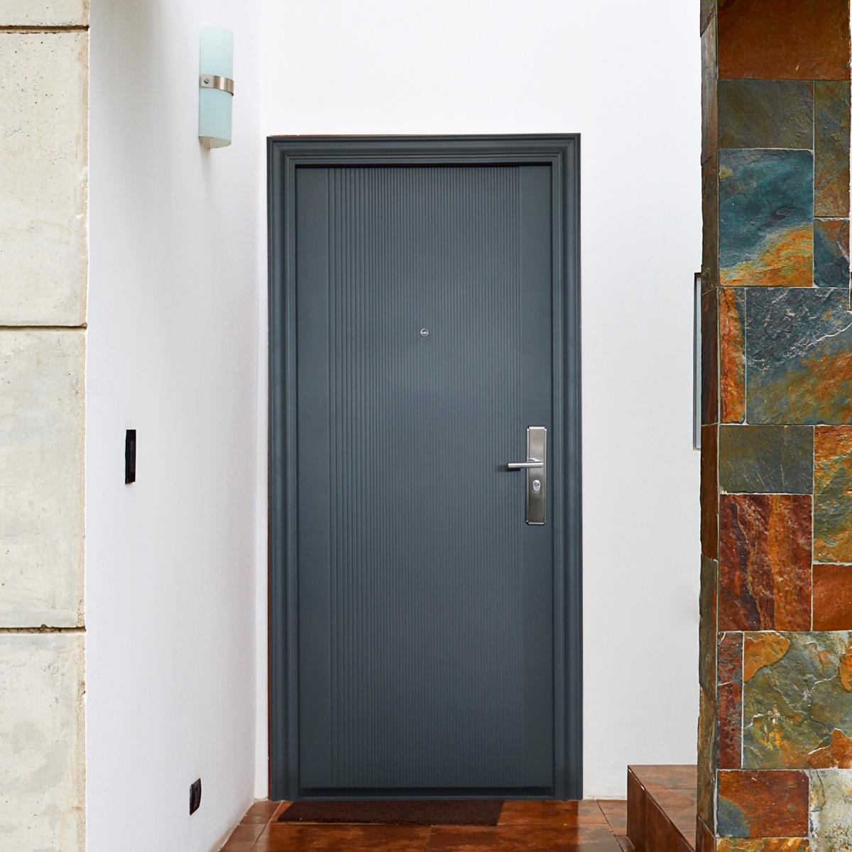 PUERTA DE SEGURIDAD BASIC 8P GRIS IZQUIERDA 96 X 213 CM | The Home ...