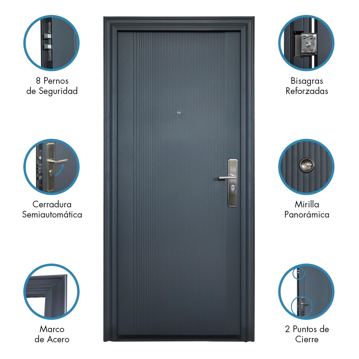 PUERTA DE SEGURIDAD BASIC 8P GRIS IZQUIERDA 96 X 213 CM | The Home ...