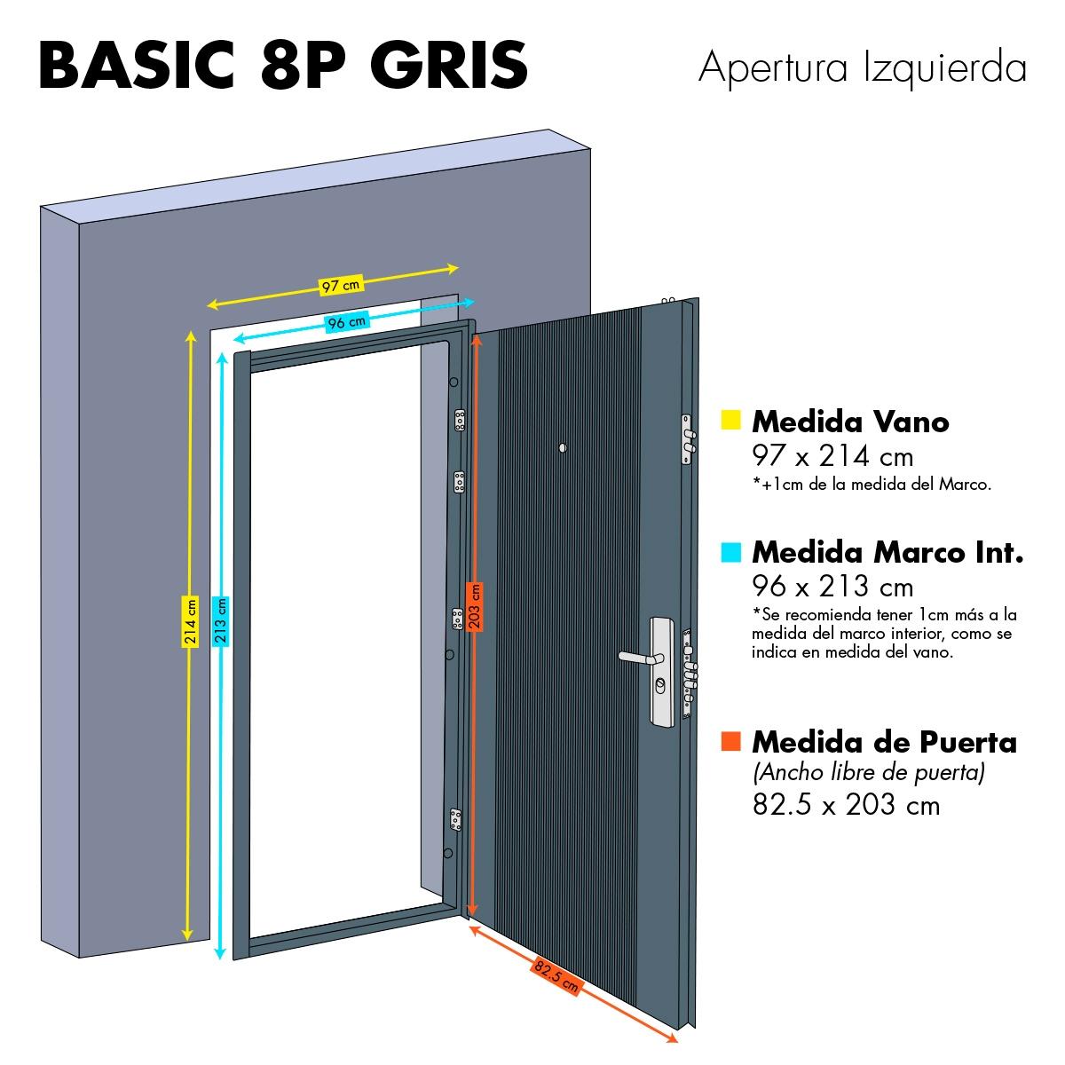 PUERTA DE SEGURIDAD BASIC 8P GRIS IZQUIERDA 96 X 213 CM | The Home ...