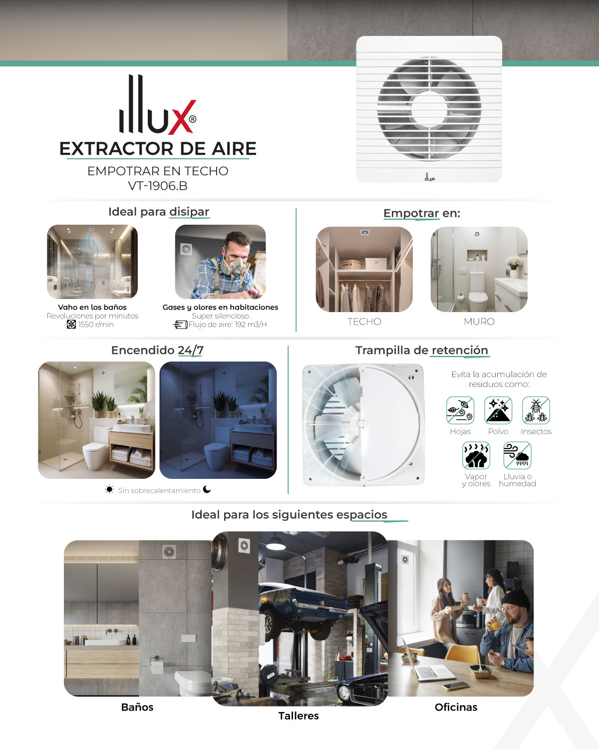 EXTRACTOR DE AIRE SILENCIOSO VENTILADOR ELIMINA OLORES, VAPOR Y HÚMEDAD ...