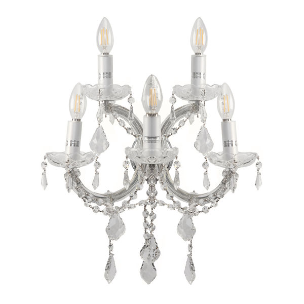 ARBOTANTE CLÁSICO MA THERESA CRISTAL METAL PLATA CROMADO 5 LUCES LED ...