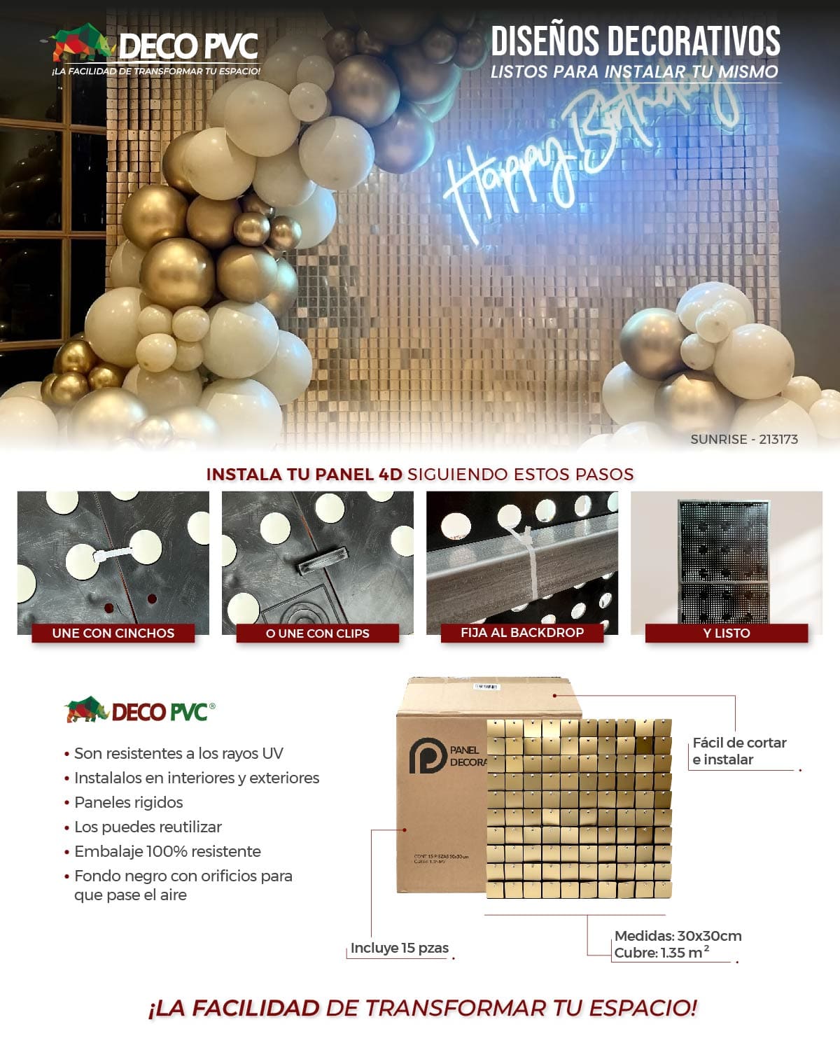 PANEL DECORATIVO 4D DE LENTEJUELAS, 15PZ DE 30X30CM, DECORACION DE ...