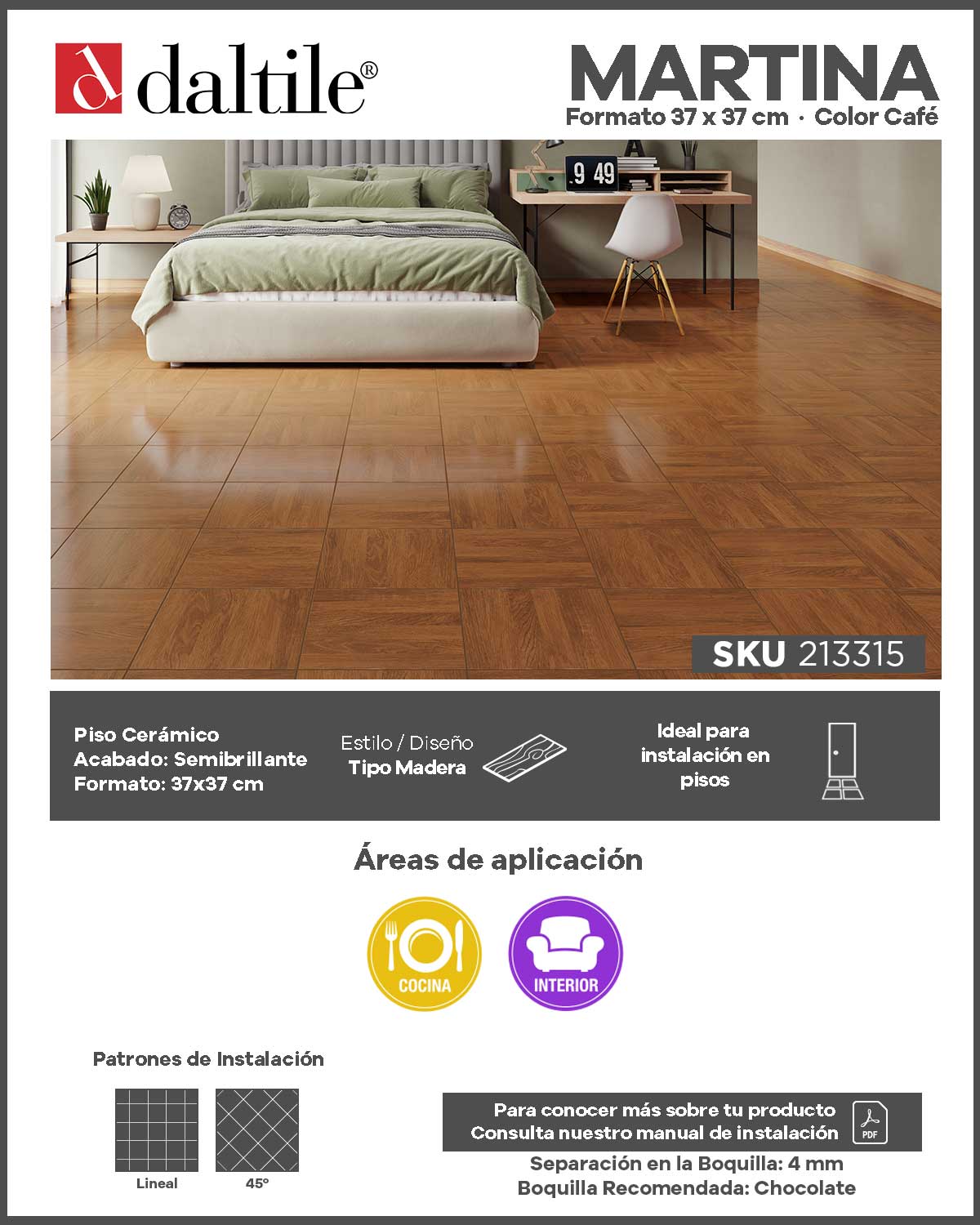 PISO MARTINA 37X37 CAFÉ 2.11 M2 | The Home Depot México