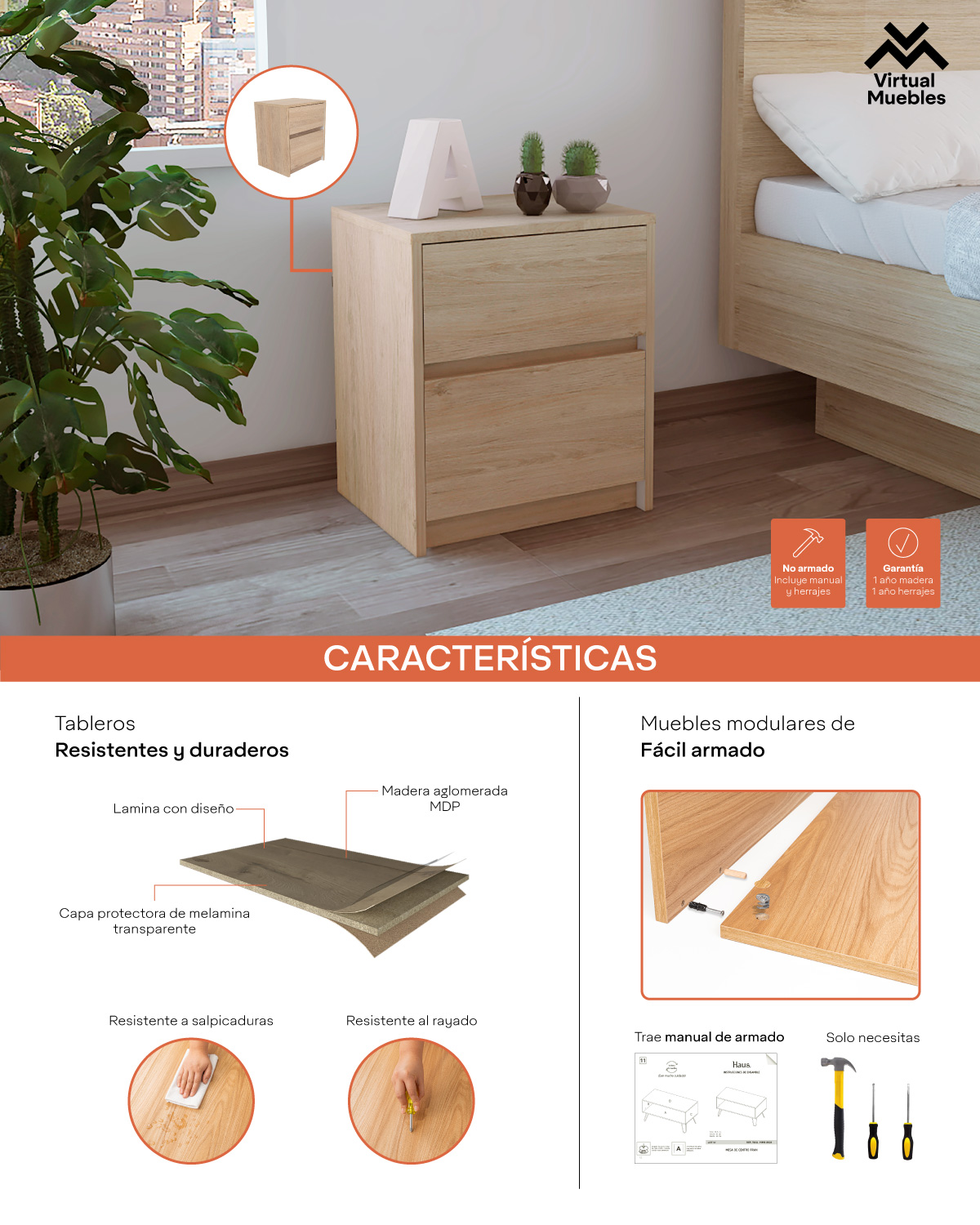 NOCHERO TRIVOR ROVERE/BLANCO | The Home Depot México