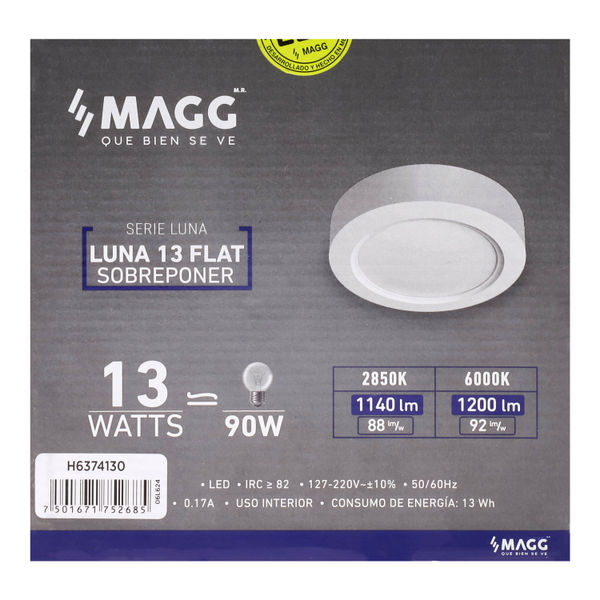 LUMINARIO LUNA 13 FLAT S 8\" 13W LUZ FRÍA BLANCO | The Home Depot México
