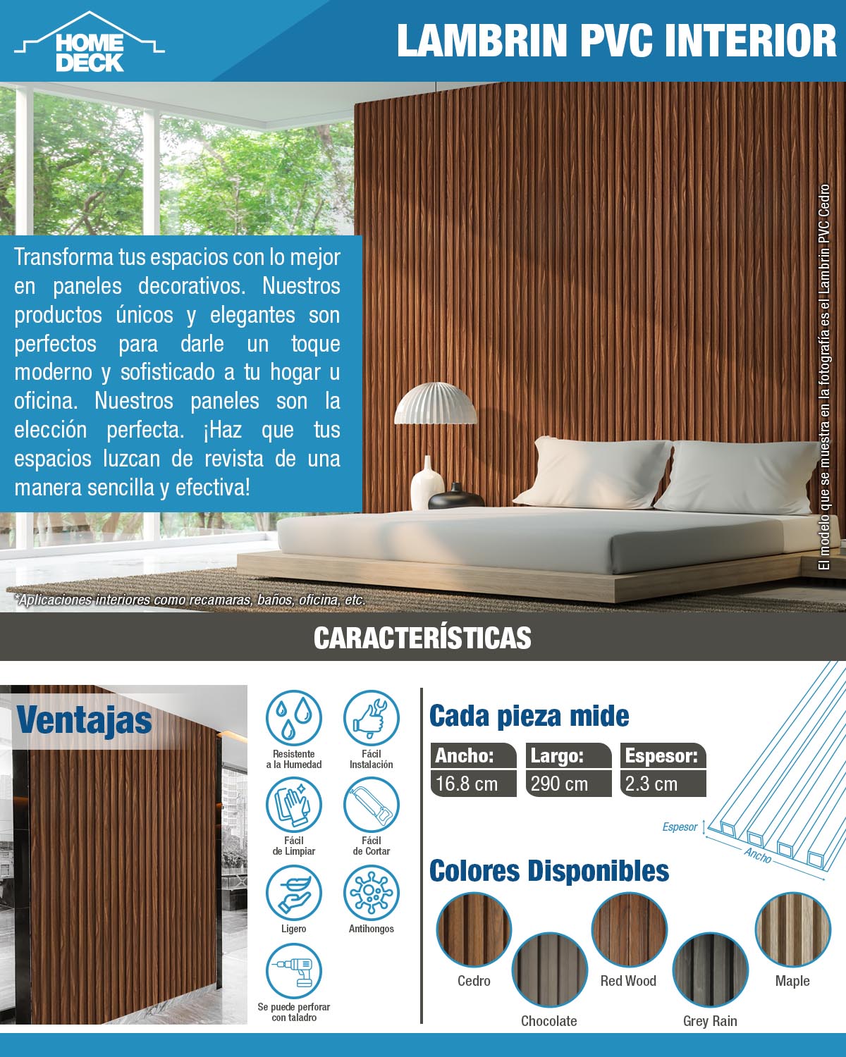 LAMBRIN INTERIOR PVC CEDRO 16.8 X 290 CM 8 PIEZAS 3.9 M2 | The Home ...