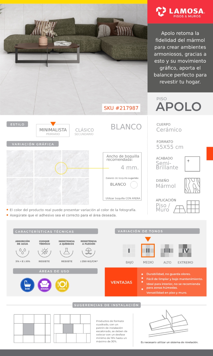PISO APOLO 55X55 GRIS 1.49 M2 | The Home Depot México