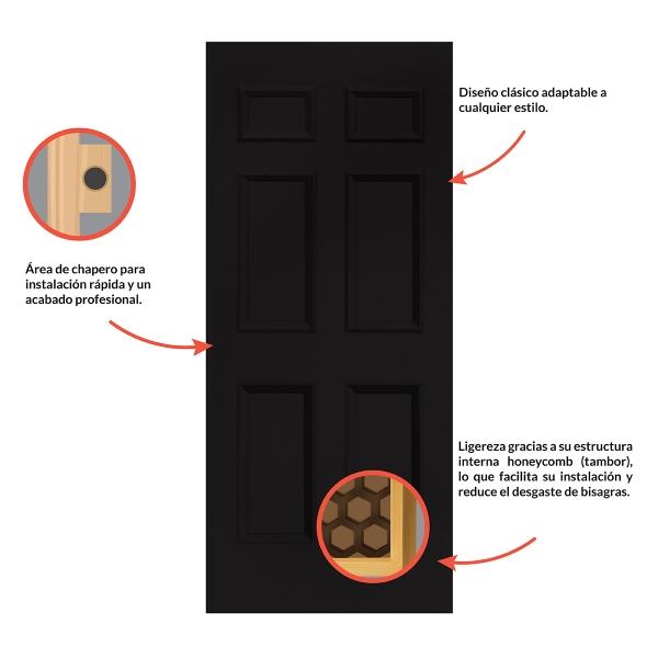 PUERTA DE TAMBOR INTERIOR 6 PANELES CHOCOLATE 2.03 M X 90 X 3.5 CM ...