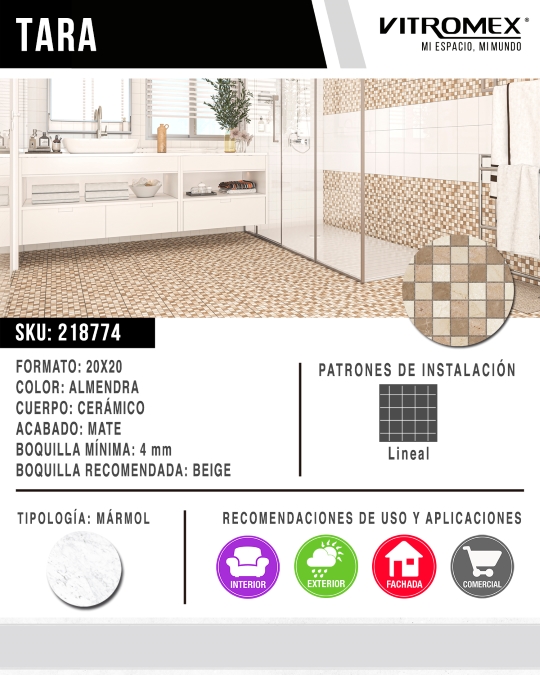 PISO CERÁMICO ESMALTADO TARA ALMENDRA 20.1 X 20.1 CM | The Home Depot México