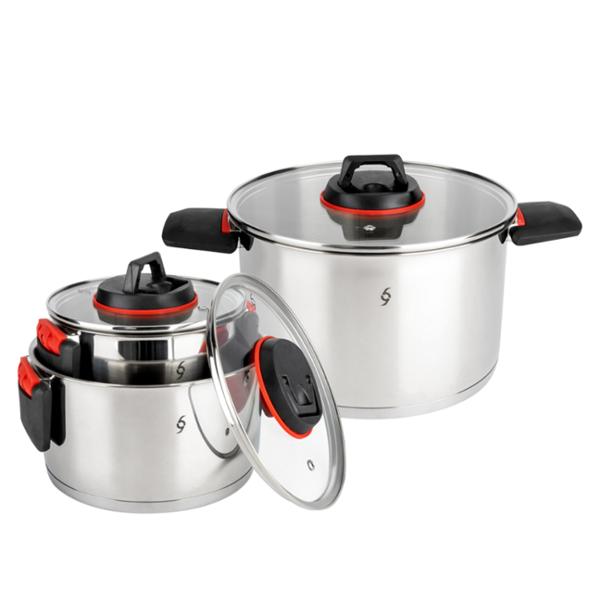 BATERIA ACERO 3 OLLAS ASAS ABATIBLES+TAPAS CRISTAL | The Home Depot México