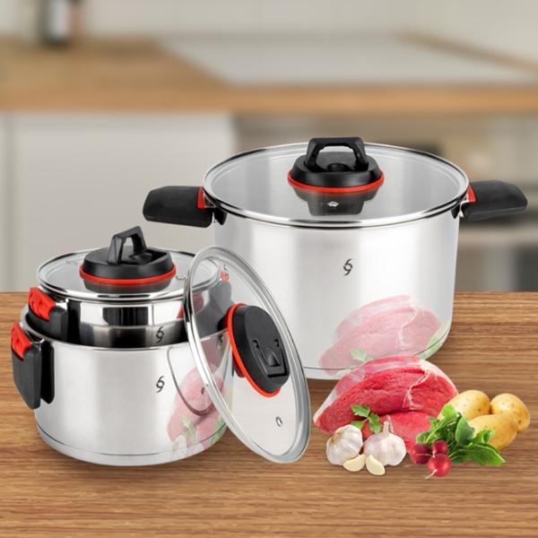 BATERIA ACERO 3 OLLAS ASAS ABATIBLES+TAPAS CRISTAL | The Home Depot México