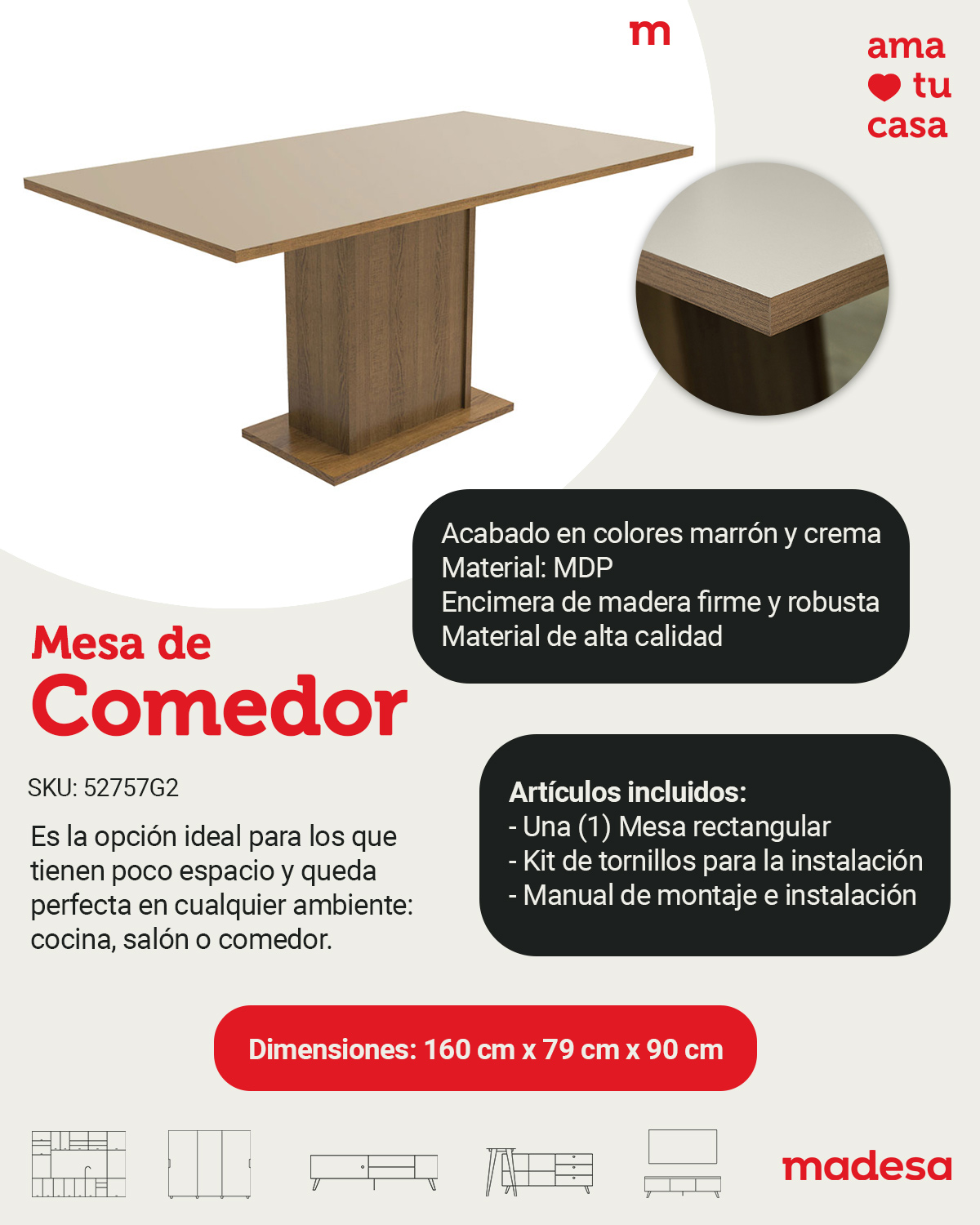MESA COMEDOR MADERA RUSTIC/CREMA | The Home Depot México