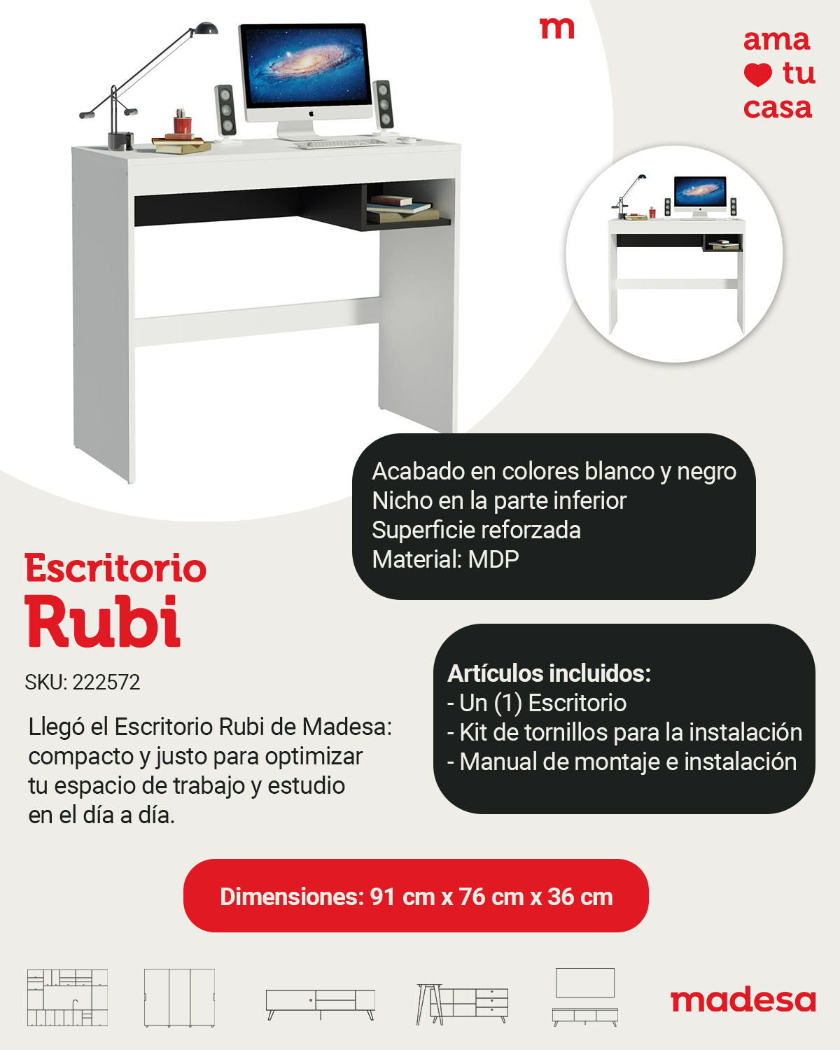 ESCRITORIO RUBI MADESA 1 NICHO BLANCO | The Home Depot México