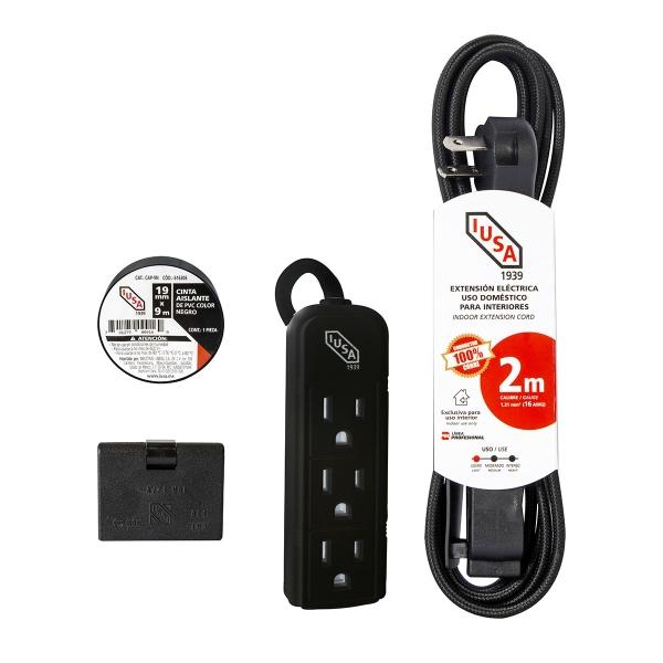 KIT MULTICONTACTO IUSA CON EXTENSIÓN TEJIDA NEGRA | The Home Depot México