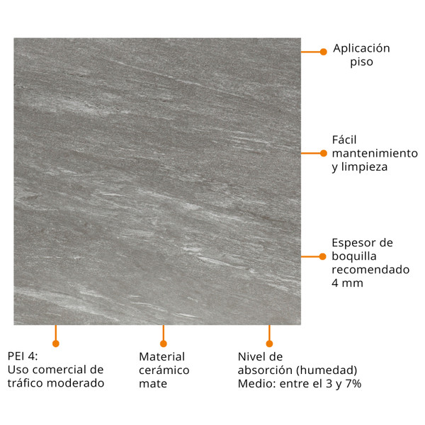 PISO TERRENOVA 45X45 DARK GRAY 1.64 M2 | The Home Depot México