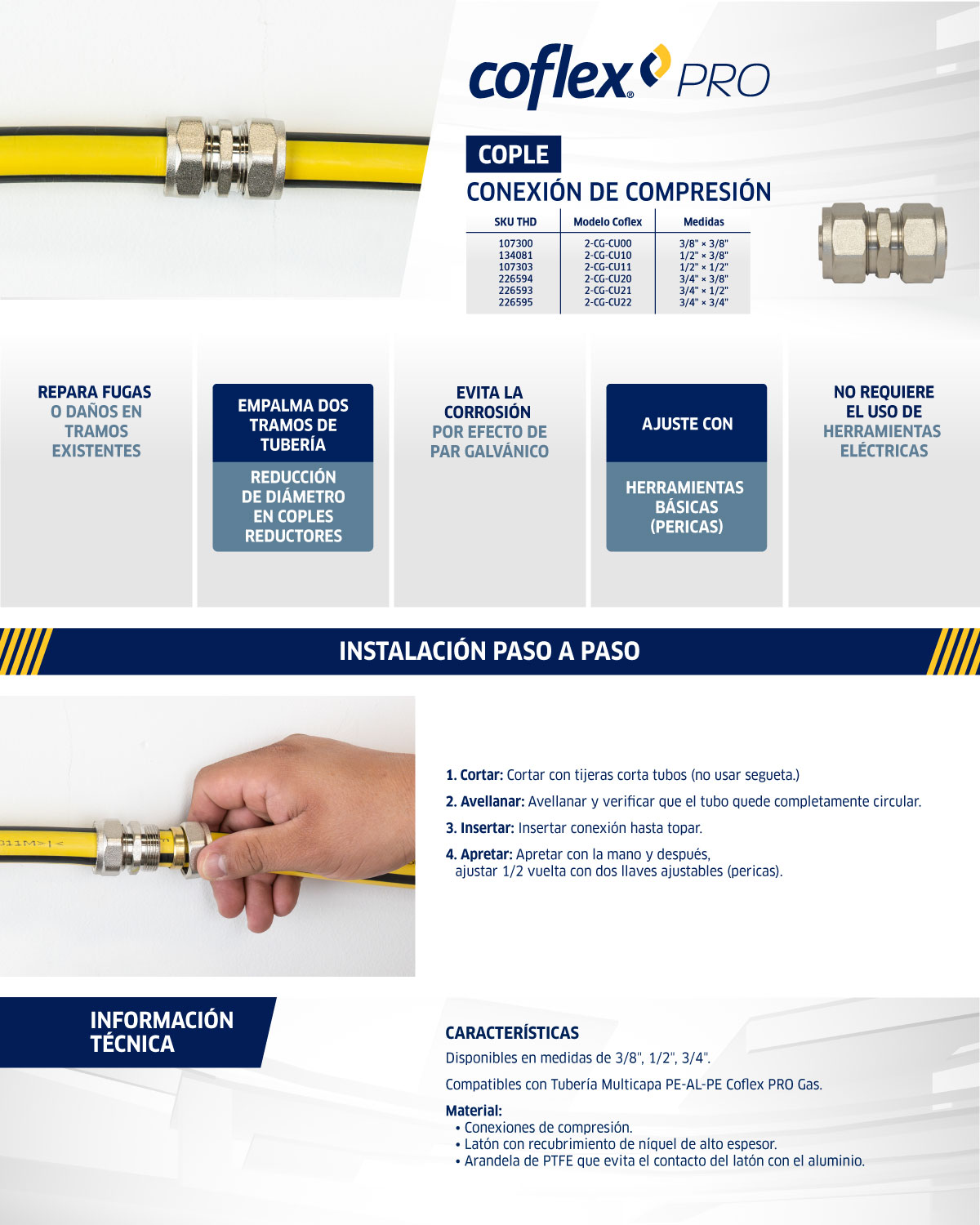 COPLE 3/4 X 3/8 DE PULGADA PLATA COFLEX | The Home Depot México
