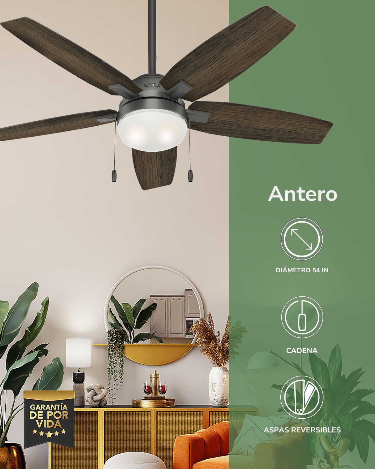VENTILADOR DE TECHO ANTERO 52\" MODERNO CON LED INTEGRADO PLATA MATE ...