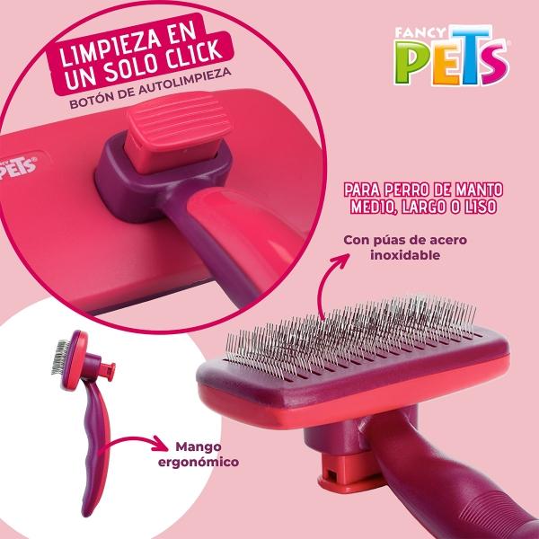 CARDA PARA MASCOTA CON BOTÓN DE AUTOLIMPIEZA DE PLÁSTICO COLOR ROSA ...