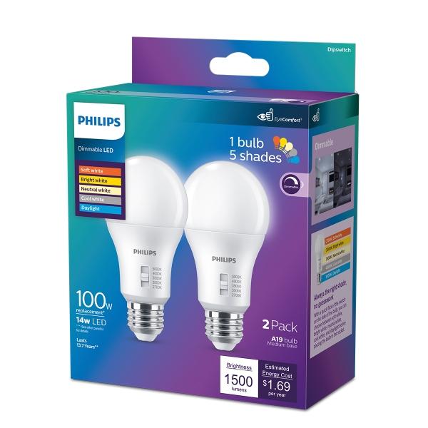 Focos A19 Philips LED atenuable 5 colores de luz 14 watts 2pack | The Home Depot México
