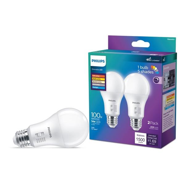 Focos A19 Philips LED atenuable 5 colores de luz 14 watts 2pack | The ...