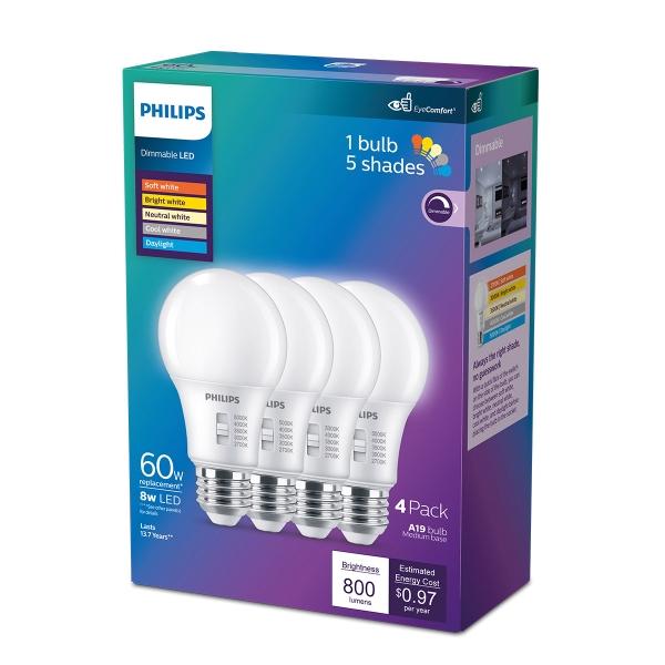 Foco A19 Philips LED atenuable 5 colores de luz 4pack | The Home Depot ...