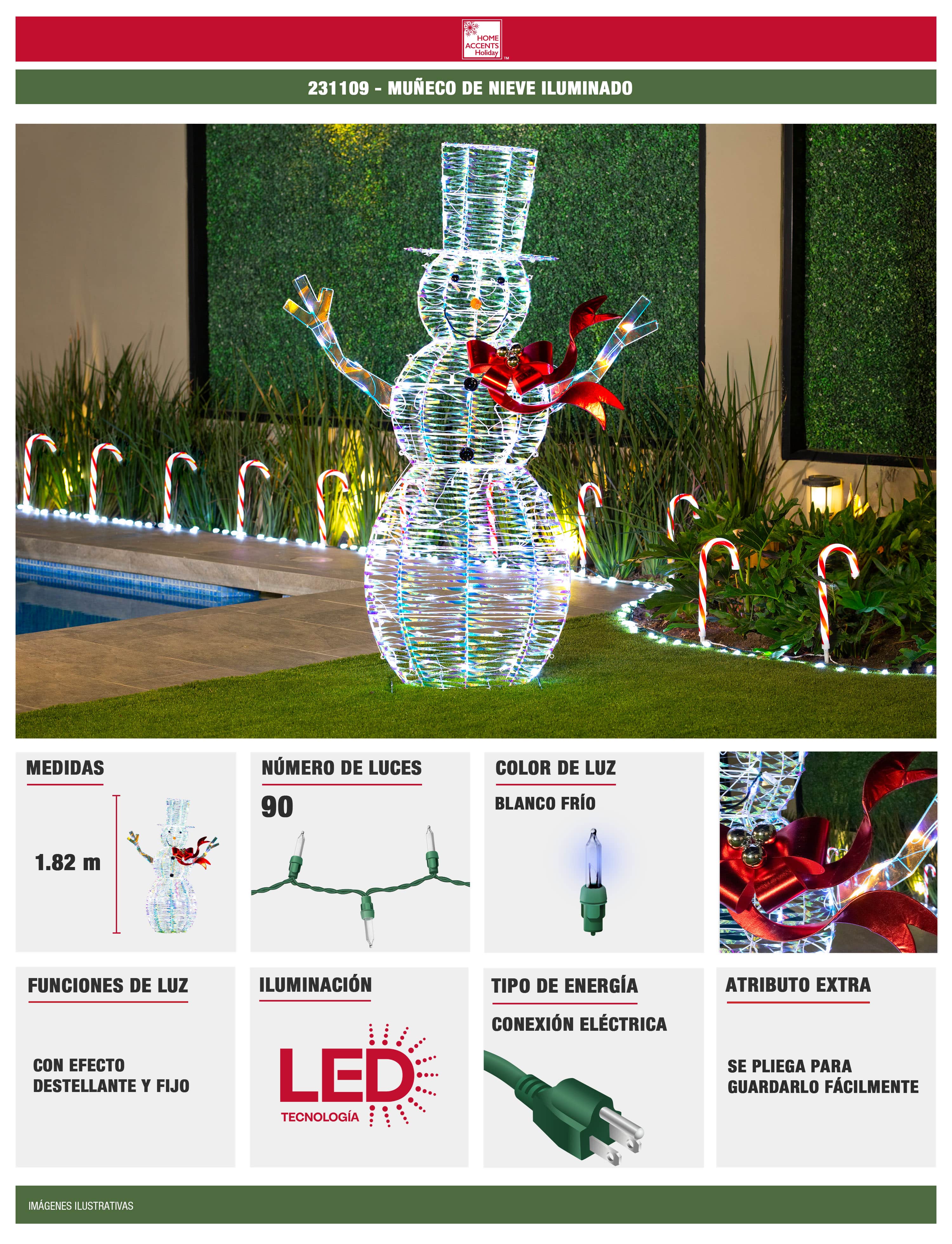 MONO DE NIEVE ILUMINADO IRIDISCENTE 1.8M | The Home Depot México