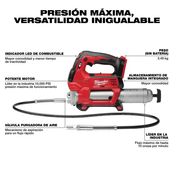 PISTOLA ENGRASADORA INALÁMBRICA DE 2 VELOCIDADES M18 MILWAUKEE (SOLO HERRAMIENTA) | The Home ...