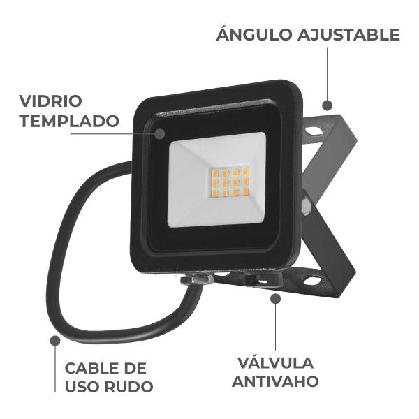 PAQUETE 10 REFLECTORES LED IP65, 10W, LUZ CALIDA, 900LM, RESISTENTE A ...