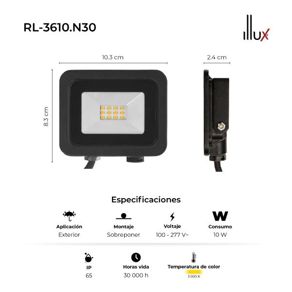 PAQUETE 3 REFLECTORES LED IP65, 10W, LUZ CALIDA, 900LM, RESISTENTE A LA ...