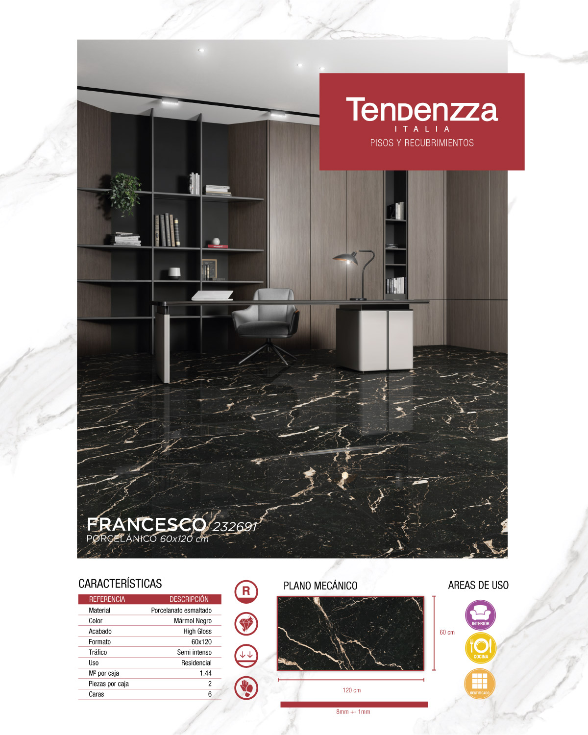 PISO PORCELANATO FRANCESCO 60 X 120 CM NEGRO CAJA CON 1.44 M2 | The Home Depot México