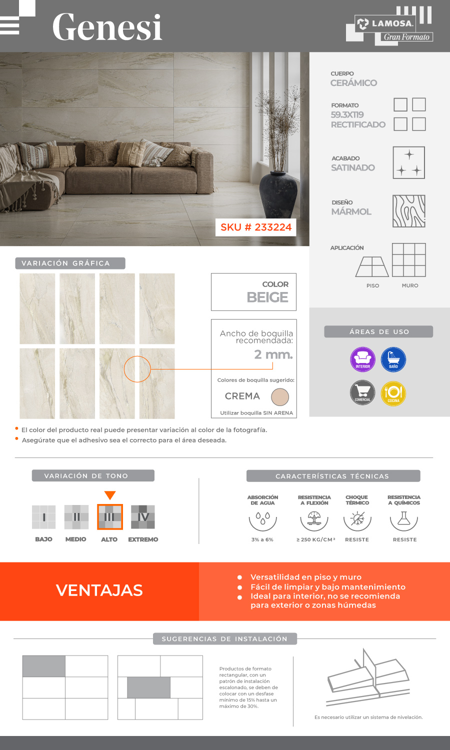 PISO GENESI 59.3 X 119 BEIGE 1.41 M2 | The Home Depot México