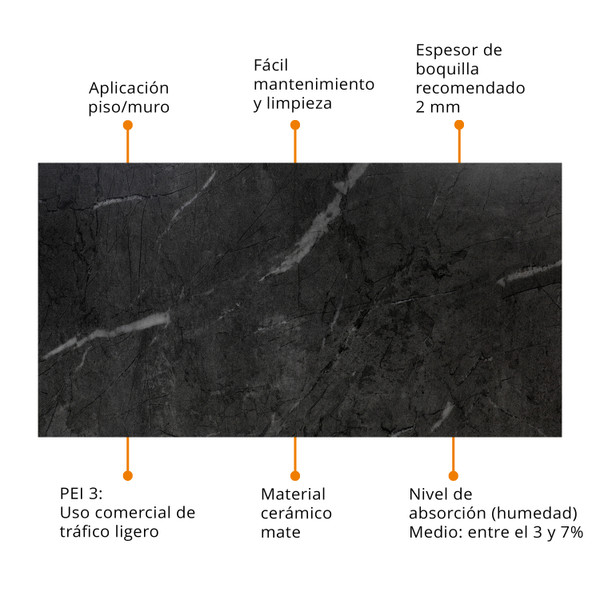 PISO SERNEN NEGRO 50 X 100 1.5 M2 RECTIFICADO HD RS | The Home Depot México