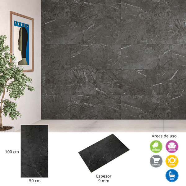 PISO SERNEN NEGRO 50 X 100 1.5 M2 RECTIFICADO HD RS | The Home Depot México