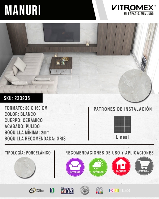 PISO MANURI BLANCO PL 80 X 160 2.56 M2 RECT. HD RS | The Home Depot México