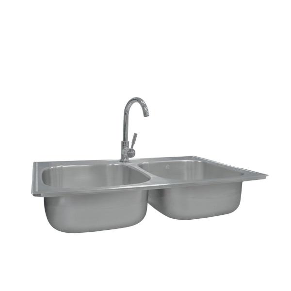 TARJA DE 2 TINAS 84 X 56 X 18 CM CON MONOMANDO Y ACCESORIOS | The Home ...