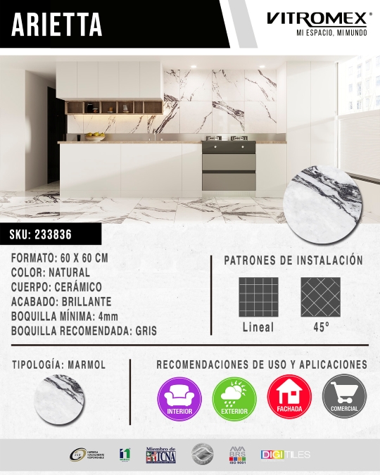 PISO CERÁMICO ARIETTA 60.5 X 60.5 NATURAL BRILLANTE | The Home Depot México