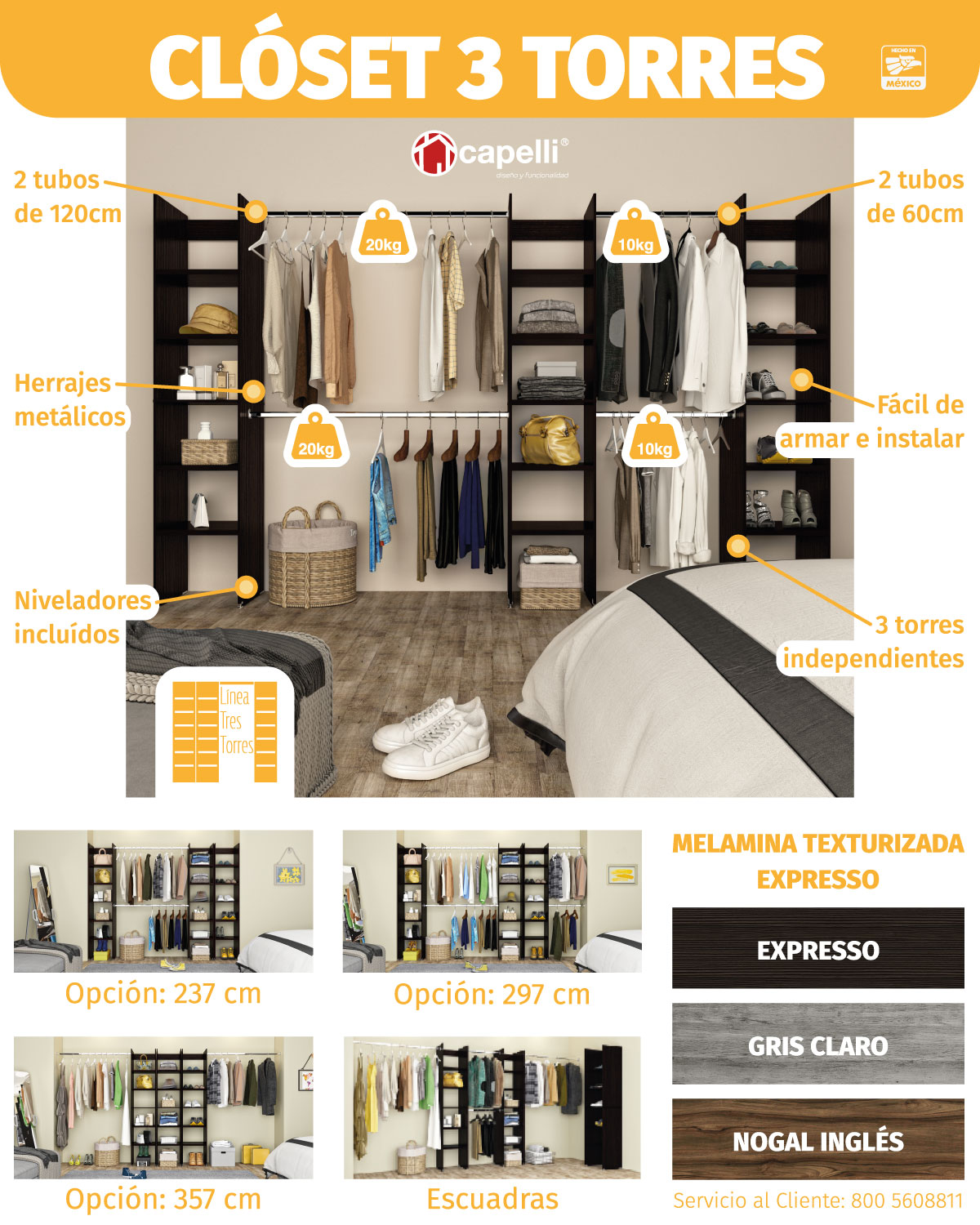 CLOSET 3 TORRES MELAMINA EXPRESSO | The Home Depot México