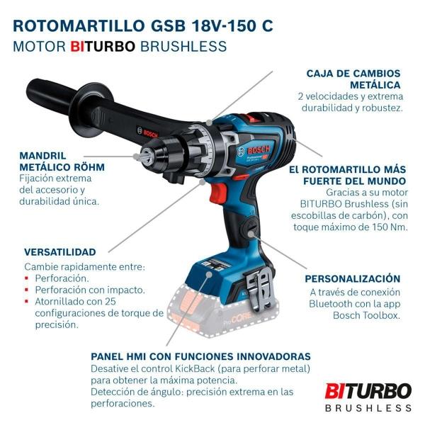 ROTOMARTILLO BOSCH 18V BRUSHLESS BITURBO DE 1/2\" | The Home Depot México