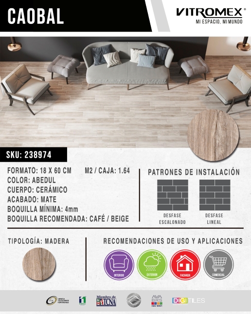 PISO CERÁMICO CAOBAL 18 X 60.6 CM ABEDUL TIPO MADERA CAJA CON 1.64 M2 ...