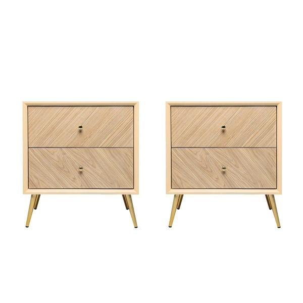 SET DE 2 BURÓS CON 2 CAJONES COLOR NATURAL - MDF, MELAMINA Y METAL ...