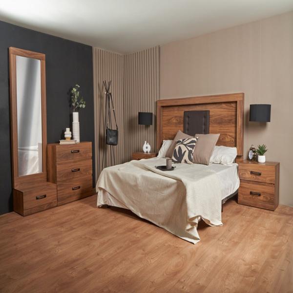 CABECERA CON LUZ KING SIZE CON 2 BURÓS DE 2 CAJONES COLOR NOGAL Y NEGRO - MADERA MDF | The Home ...