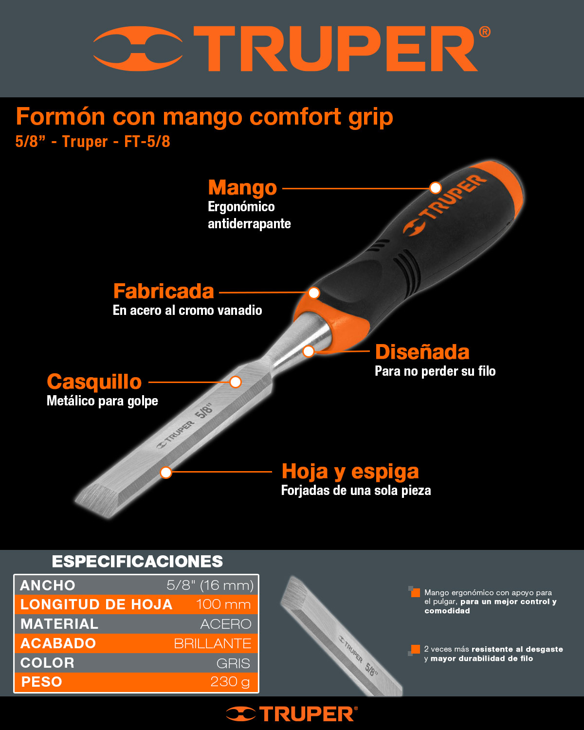 FORMÓN 5/8 DE PULGADA ACERO TRUPER | The Home Depot México