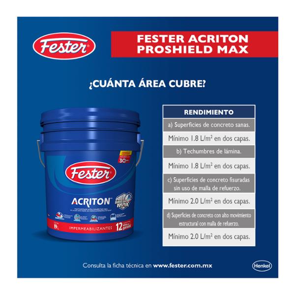 IMPERMEABILIZANTE FESTER ACRITON PROSHIELD MAX 12 AÑOS ROJO 19 L | The ...