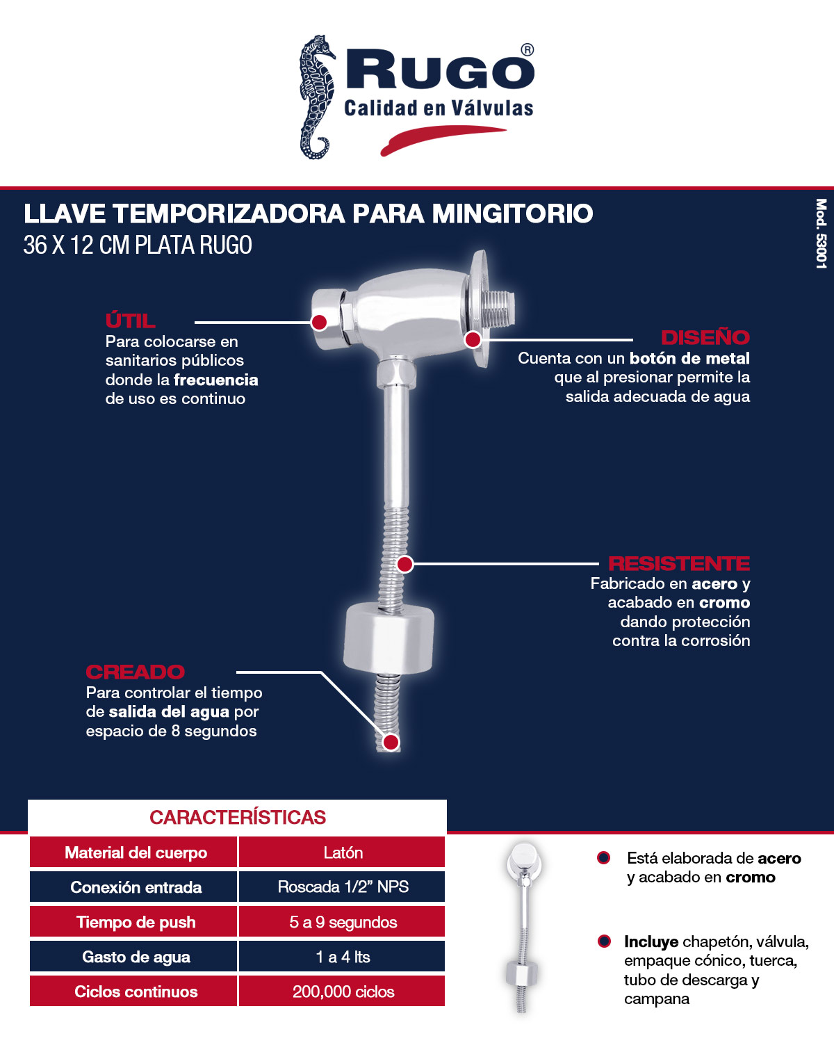 LLAVE TEMPORIZADORA PARA MINGITORIO 36 X 12 CM PLATA RUGO | The Home ...