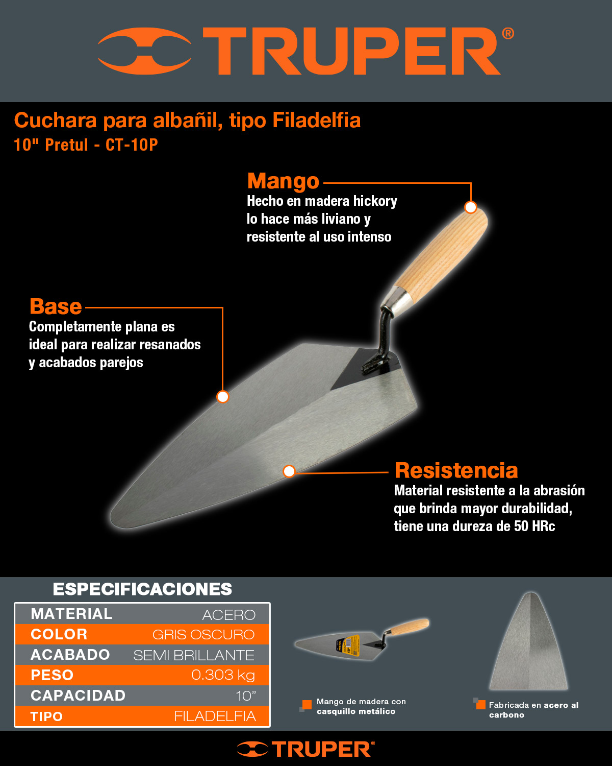CUCHARA PARA ALBAÑIL DE 10 PULGADAS PRETUL | The Home Depot México